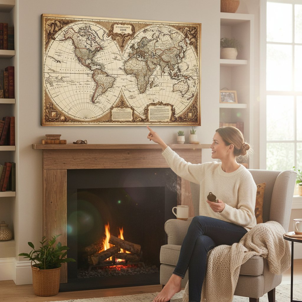 Vintage World Map 1888 | Antique Wall Art Decor